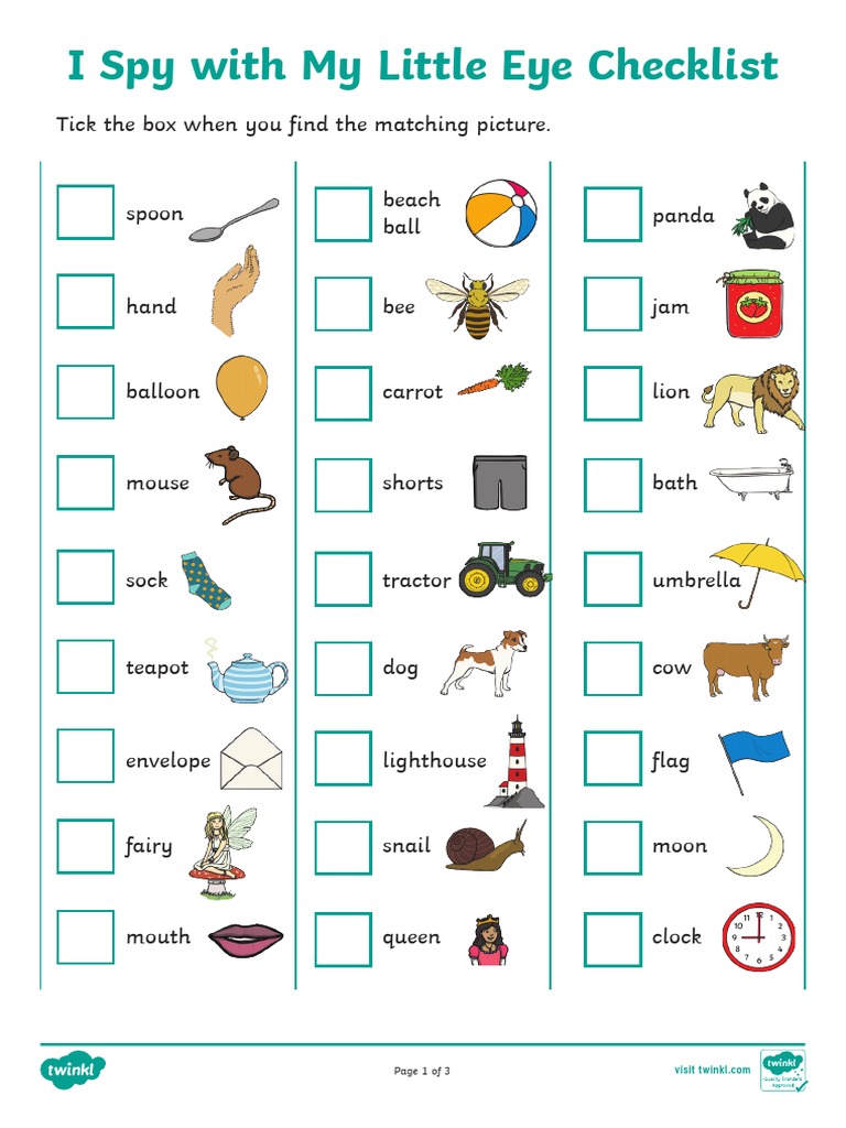 I Spy With My Little Eye Checklist: Tick The Box When You Find The ...