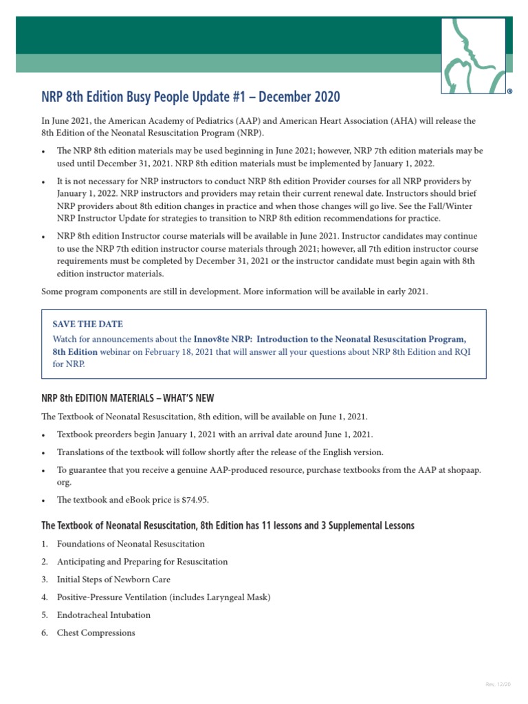 NRP 8th Edition Busy People Update 2 | PDF | Cardiopulmonary ...