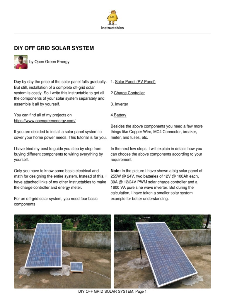 Diy Off Grid Solar System: Instructables | PDF | Power Inverter | Solar ...