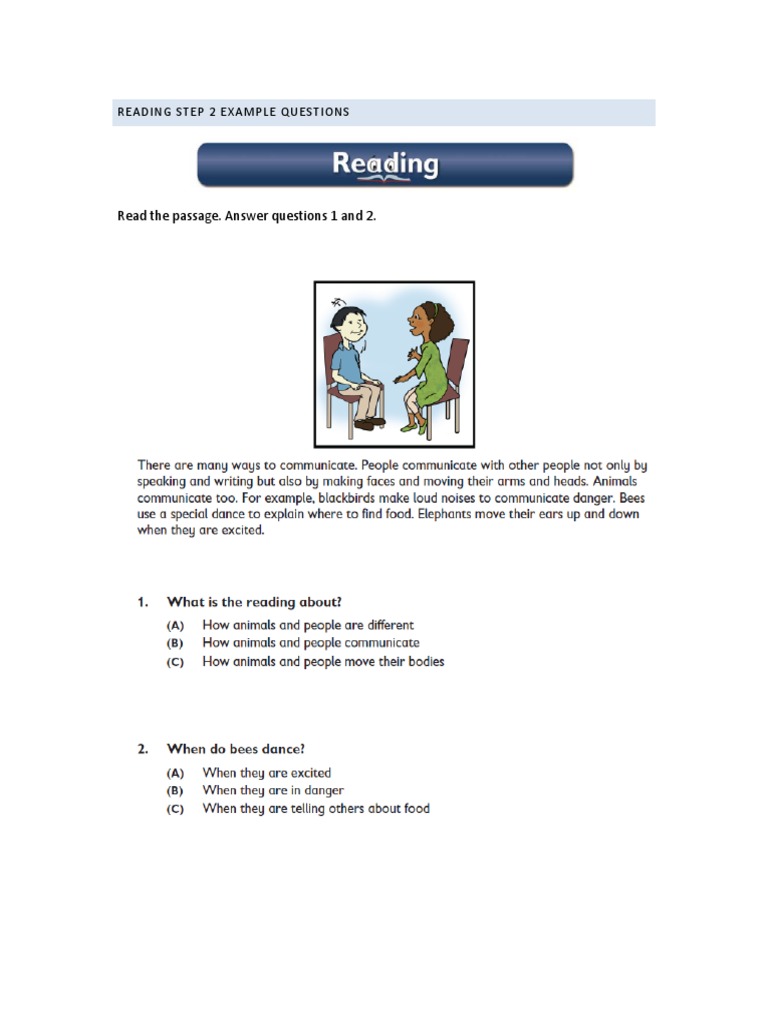 Read The Passage. Answer Questions 1 and 2.: Reading Step 2 Example ...