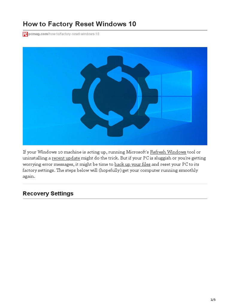 Factory Reset Guide for Windows 10 | PDF | Windows 10 | Computer File