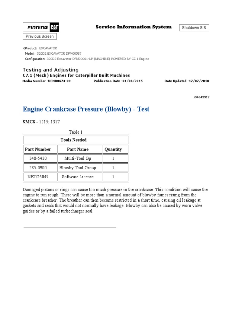 Engine Crankcase Pressure (Blowby) - Test | PDF