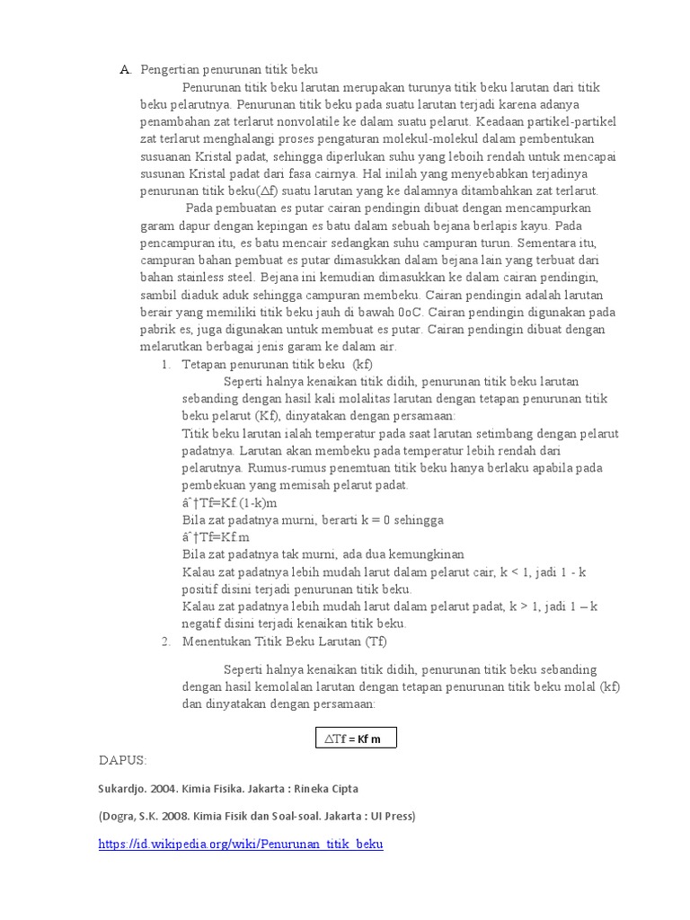 Pengertian Penurunan Titik Beku KIMFIS | PDF