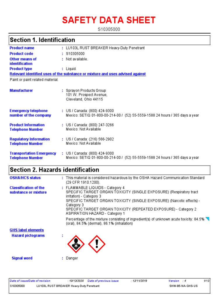 Rust Cleaner Rust Breaker Heavy Duty Sds | PDF | Toxicity ...