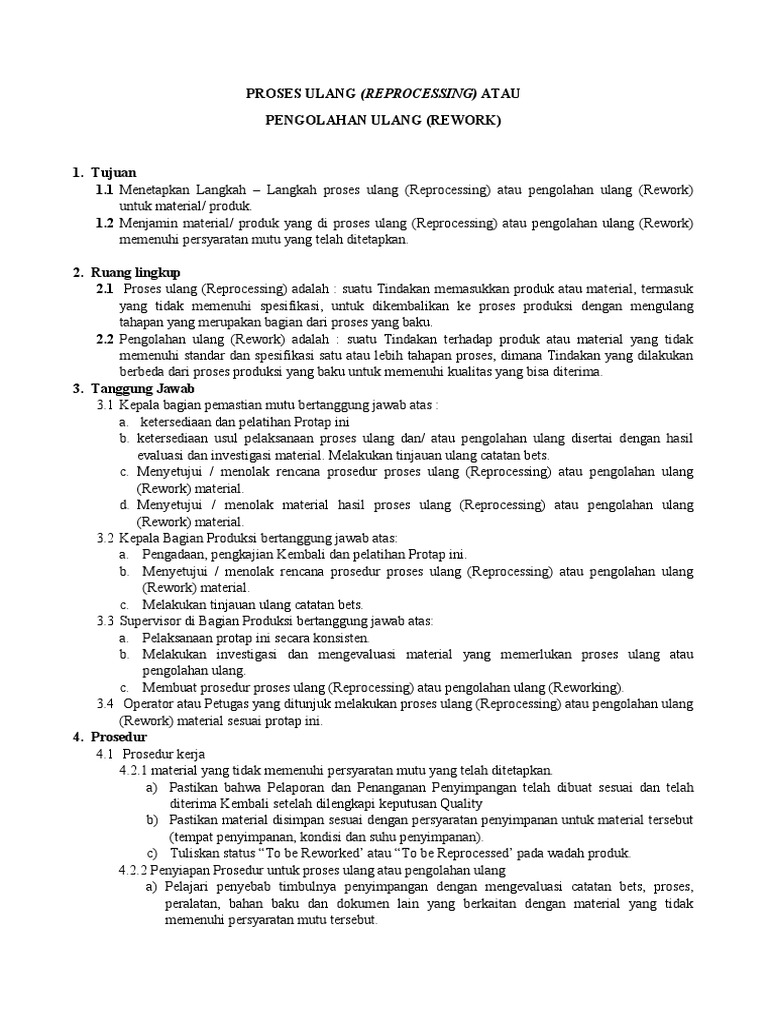 REWORK AND REPROCESSING PROCEDURE | PDF