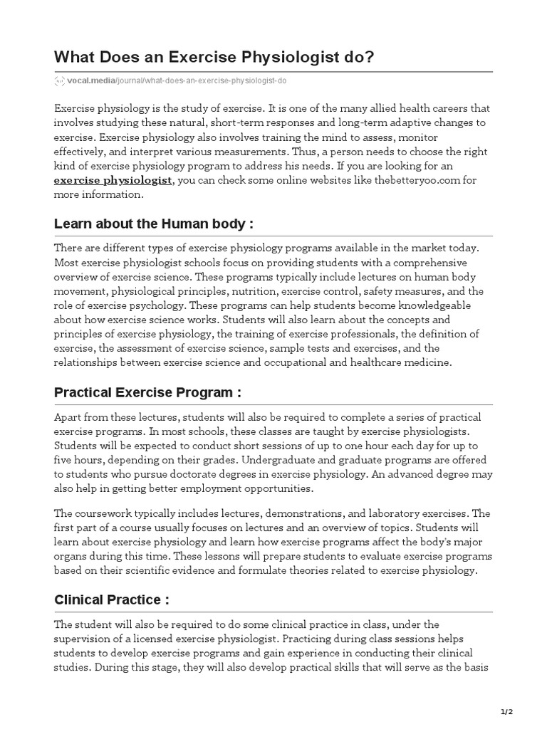 What Does An Exercise Physiologist Do | PDF