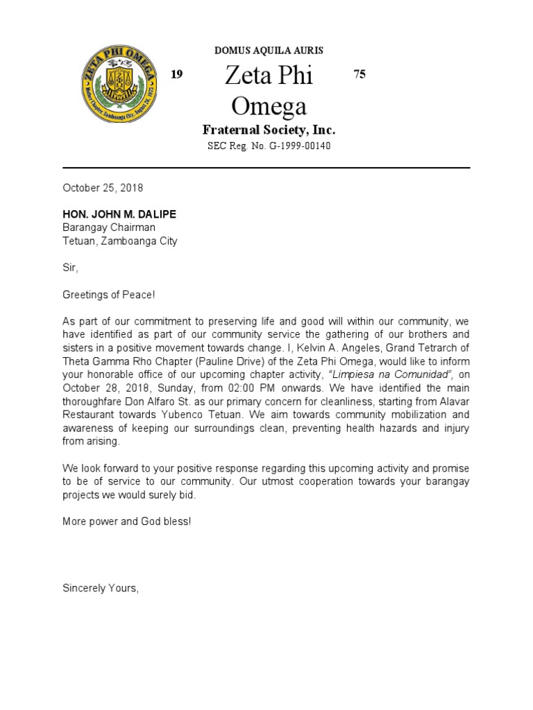 Letter To Brgy - Clean Up Drive | PDF