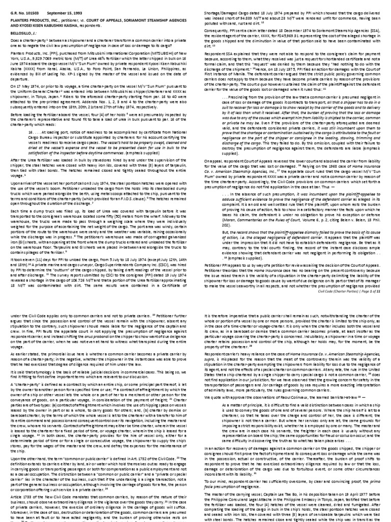 Charter Party Agreement Impacts Carrier Liability | PDF | Common Law ...