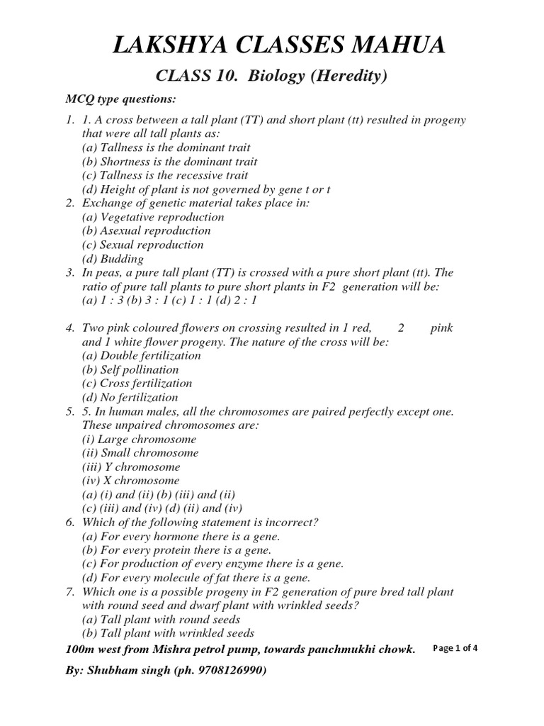 Cbse Class 10 Heredity. | PDF | Dominance (Genetics) | Heredity