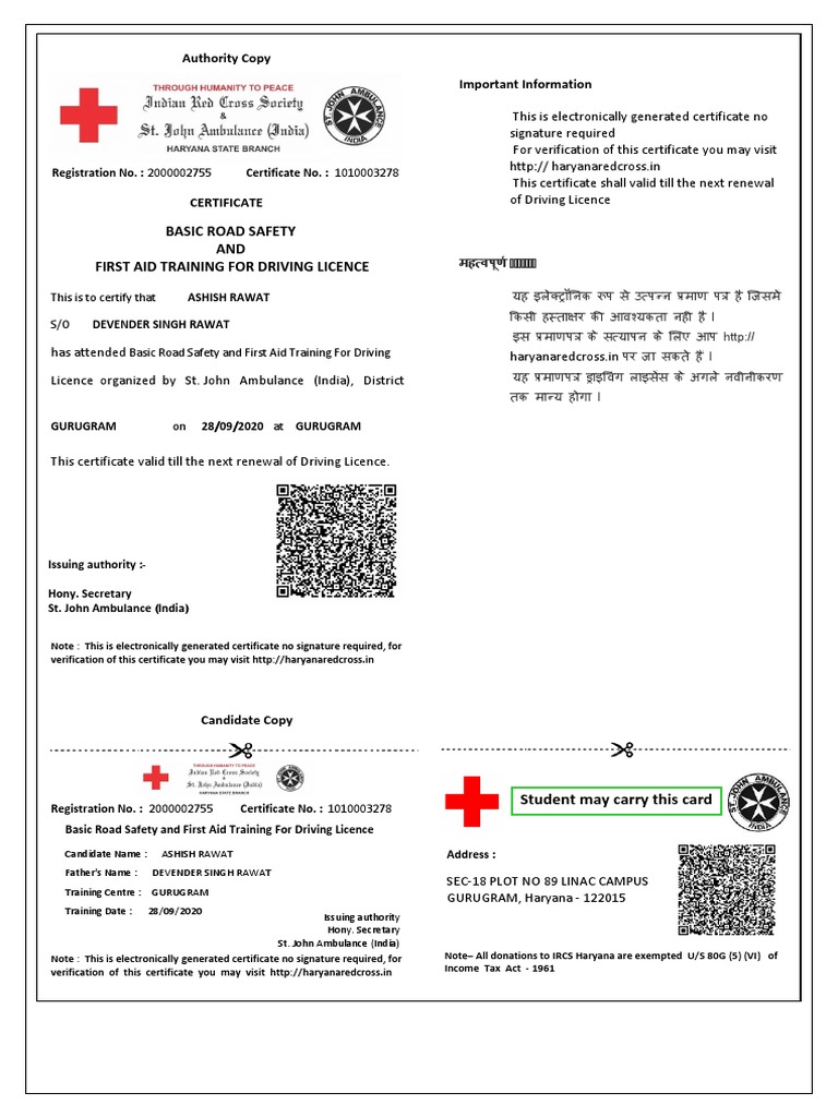 Basic Road Safety AND First Aid Training For Driving Licence | PDF ...