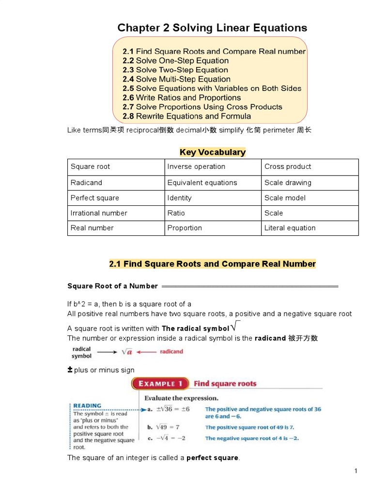 Square Roots and Linear Equations | PDF | Numbers | Square Root