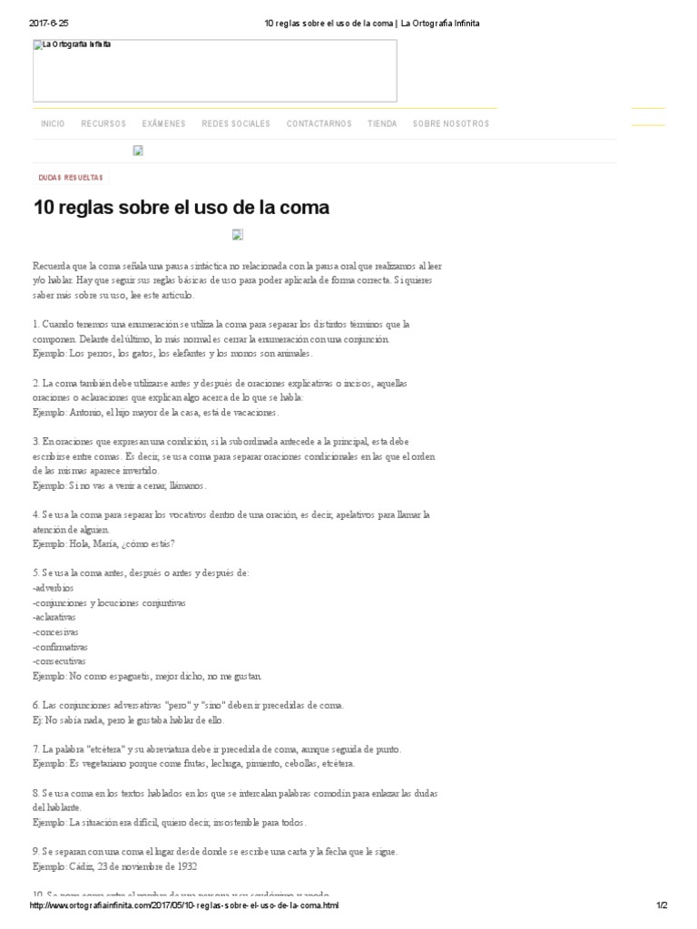 10 Reglas Sobre El Uso de La Coma - La Ortografía Infinita | PDF | Coma ...