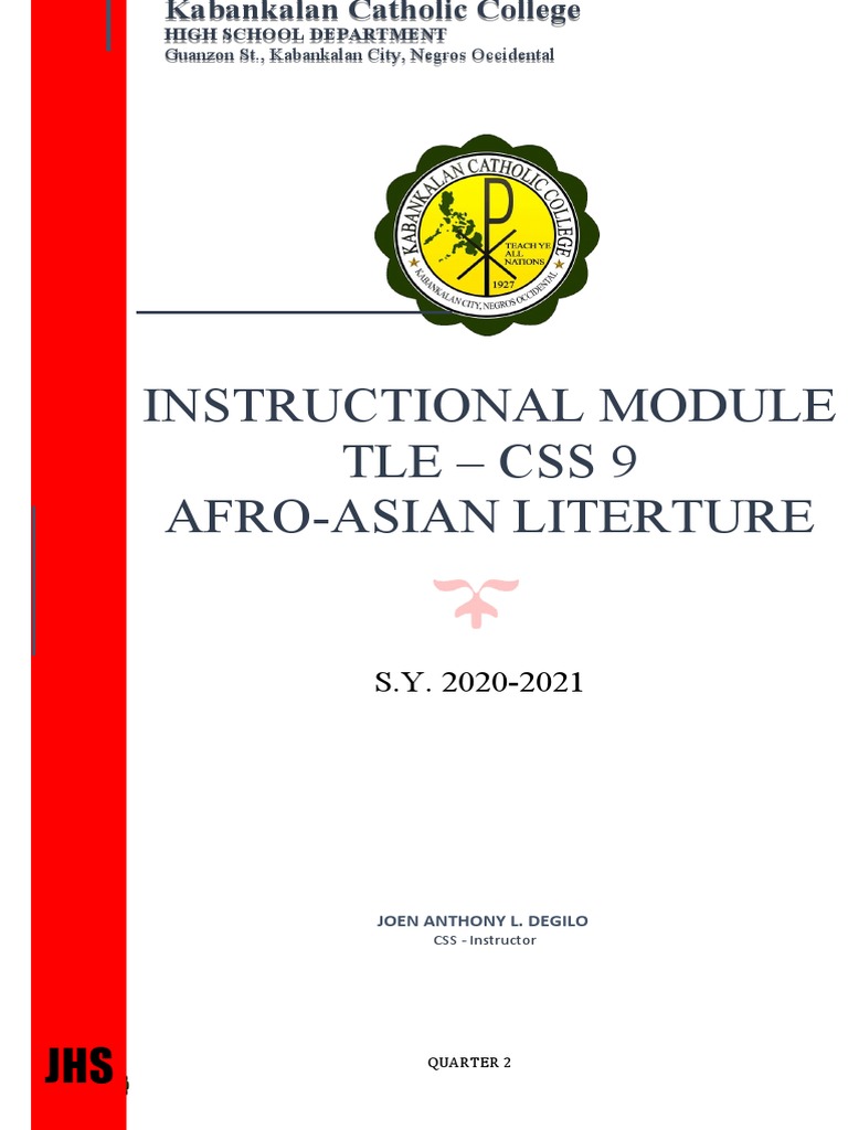 Instructional Module Tle - Css 9 Afro-Asian Literture: Guanzon ST., Kabankalan City, Negros ...