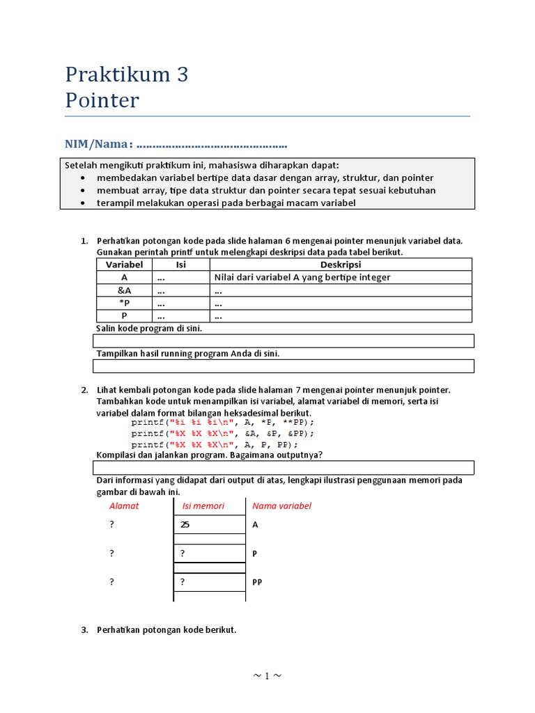 Praktikum Pointer dan Memori | PDF | Teknologi & Rekayasa