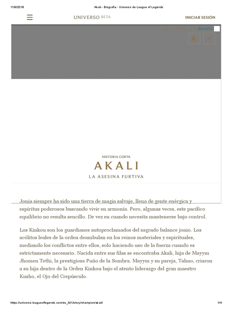 Akali - Biografía - Universo de League of Legends | PDF