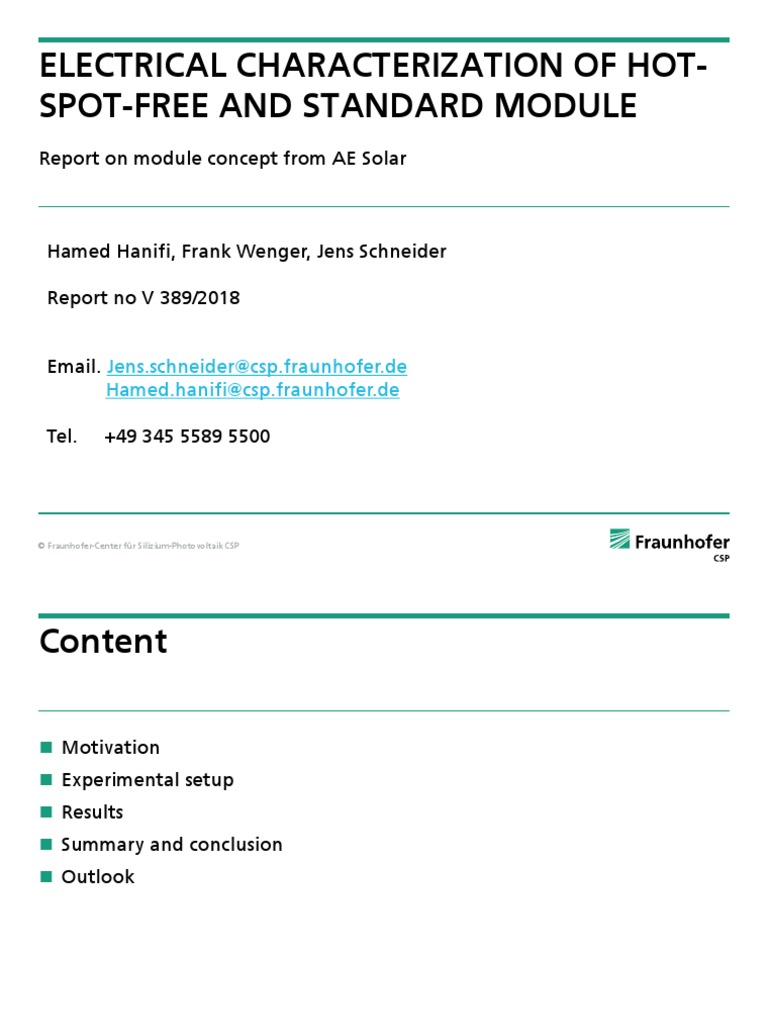 Fraunhofer HSF Report Presentation 2018 | PDF | Solar Panel | Solar Cell