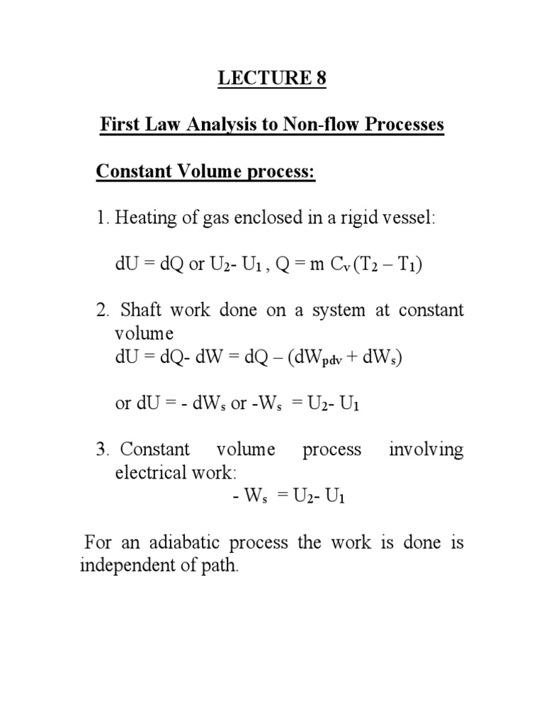 First Law Analysis To Non-Flow Processes | PDF