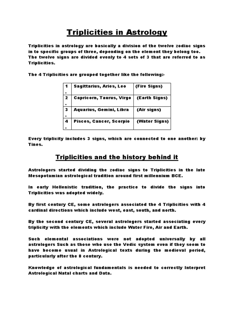 Triplicities in Astrology | PDF | Astrological Sign | Planets In Astrology