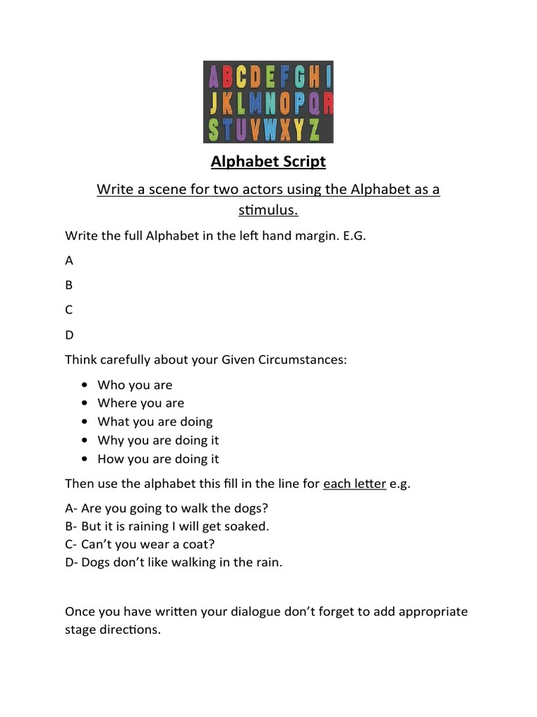 Alphabet Script: Write A Scene For Two Actors Using The Alphabet As A ...