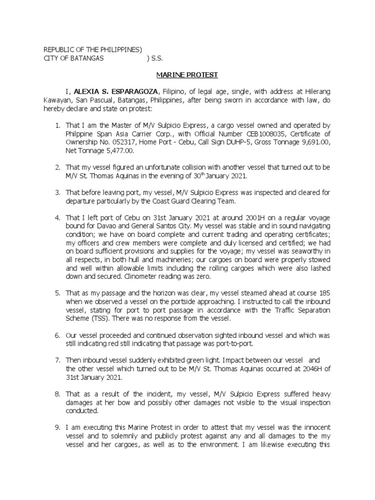 Marine Protest | Download Free PDF | Ships | Shipping