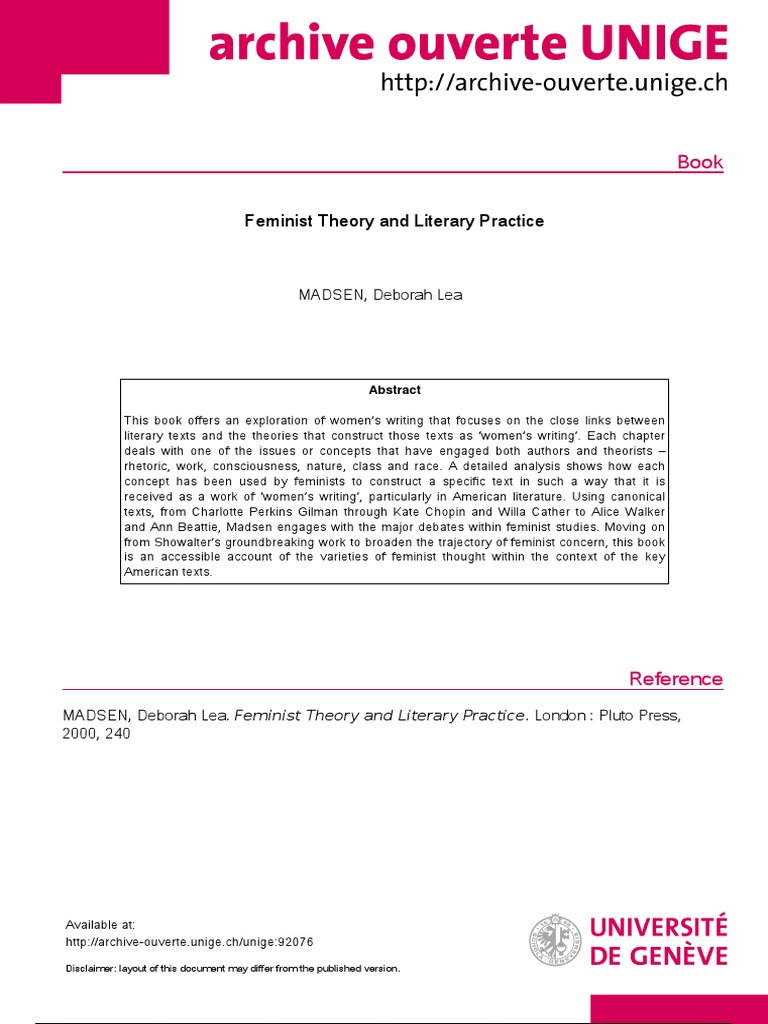 Feminist Theory and Literary Practice: MADSEN, Deborah Lea | Download ...