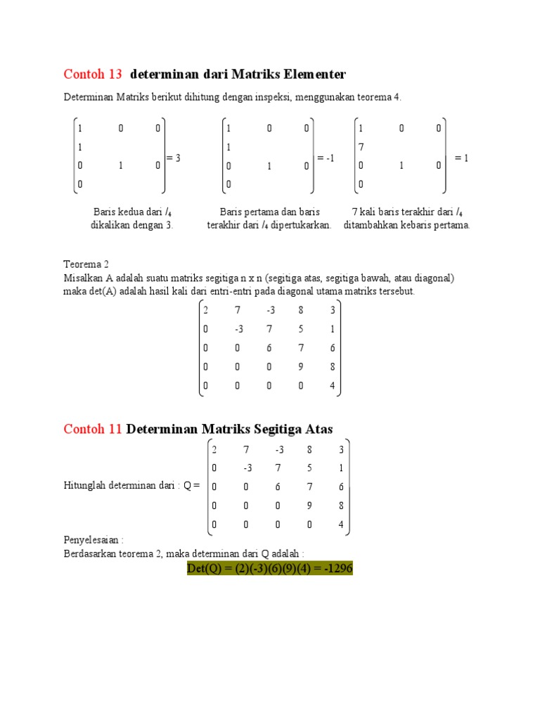 Contoh 13 Determinan Dari Matriks Elementer | PDF