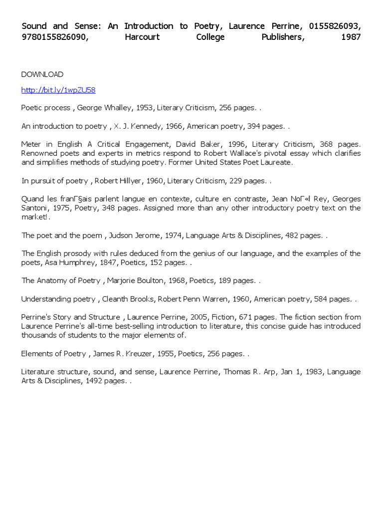 Sound and Sense An Introduction To Poetry | PDF