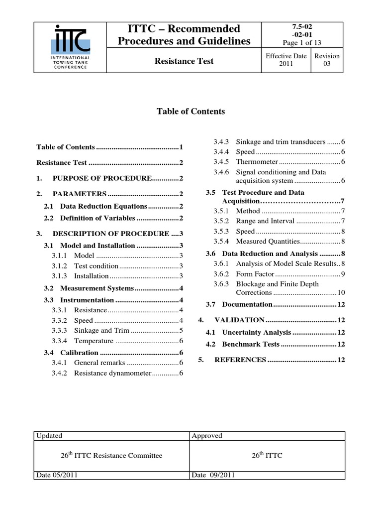 ITTC - Recommended Procedures and Guidelines: Resistance Test ...