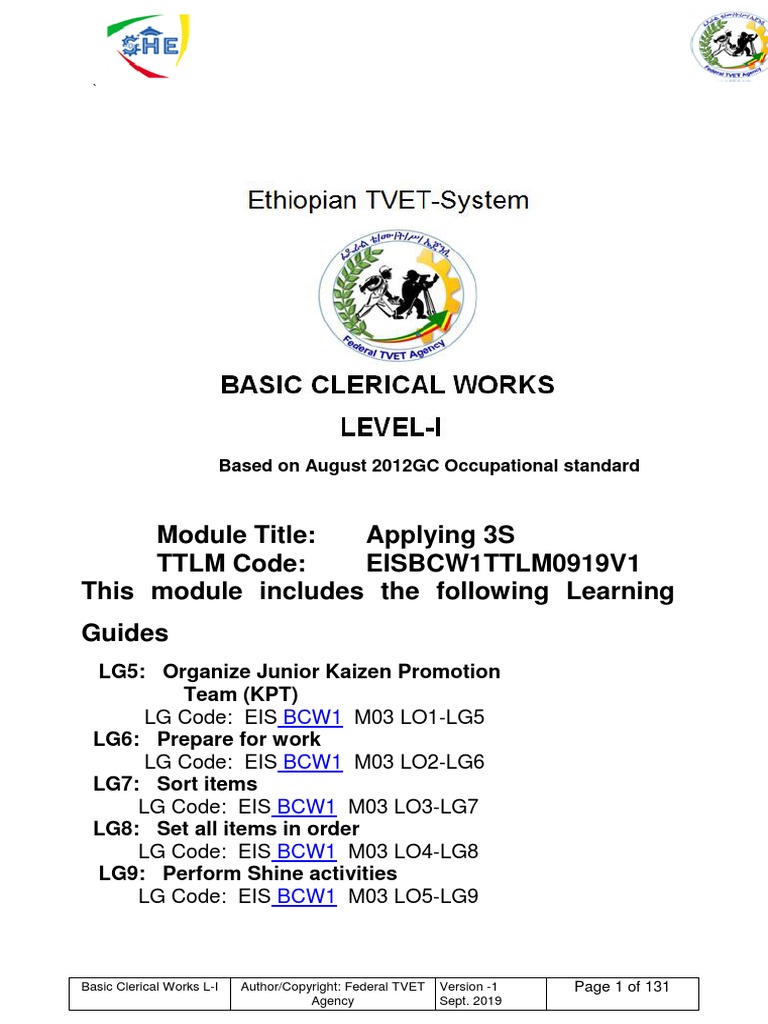 Module Title: Applying 3S TTLM Code: EISBCW1TTLM0919V1 This Module ...