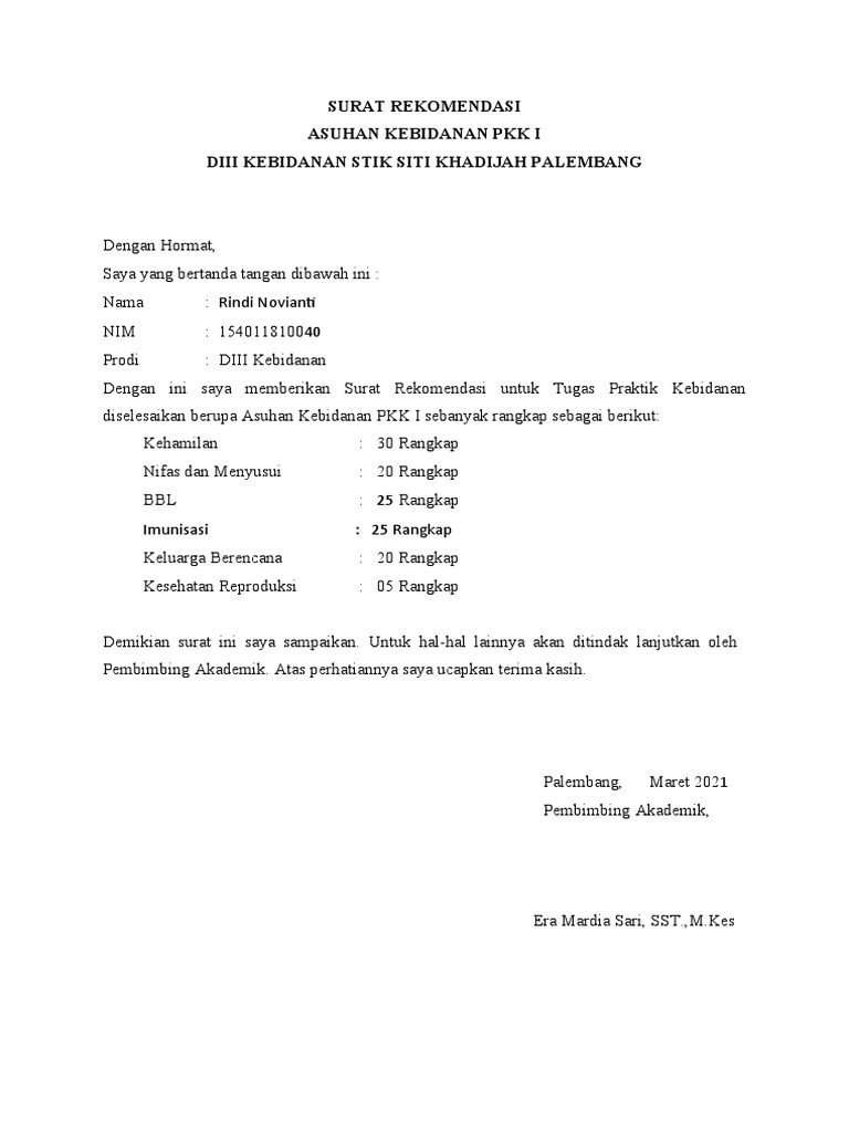 Surat Rekomendasi PKK 1 | PDF