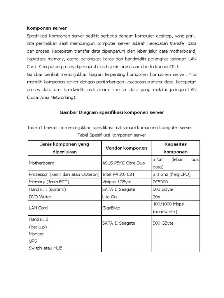 Spesifikasi dan Komponen Server Komputer | PDF