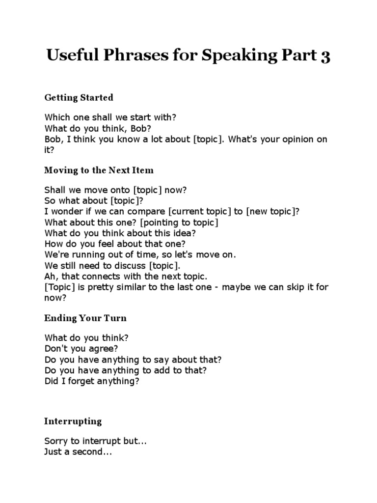 FCE - Useful Phrases For Speaking Part 3 | PDF