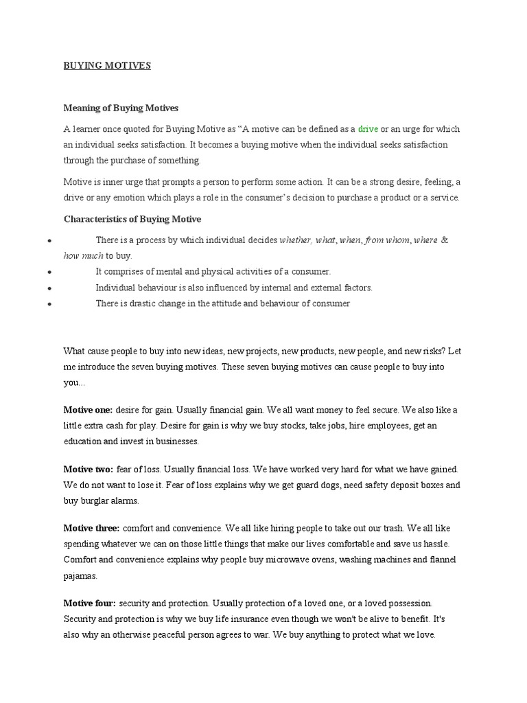 Understanding Buying Motives | PDF | Behavior | Motivation