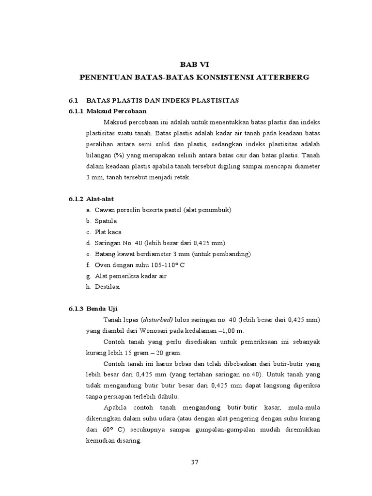 BAB 6 - PENENTUAN BATAS-BATAS KONSISTENSI ATTERBERG Edit | PDF
