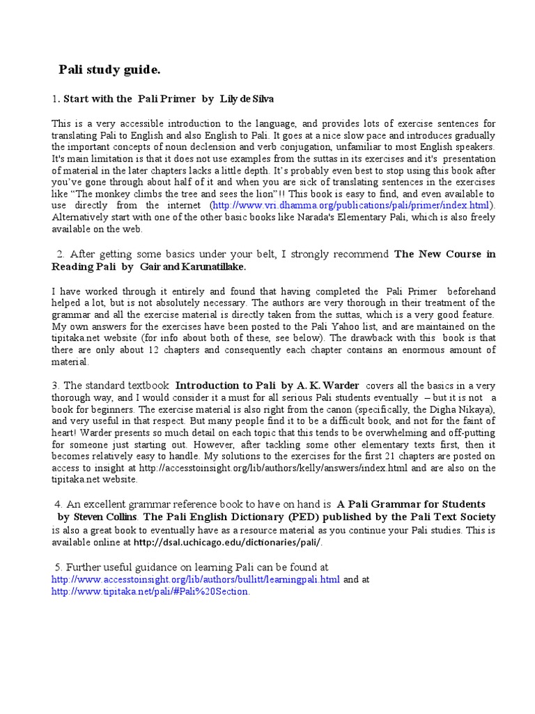 Pali study guide for beginners | PDF | Pali | Textbook