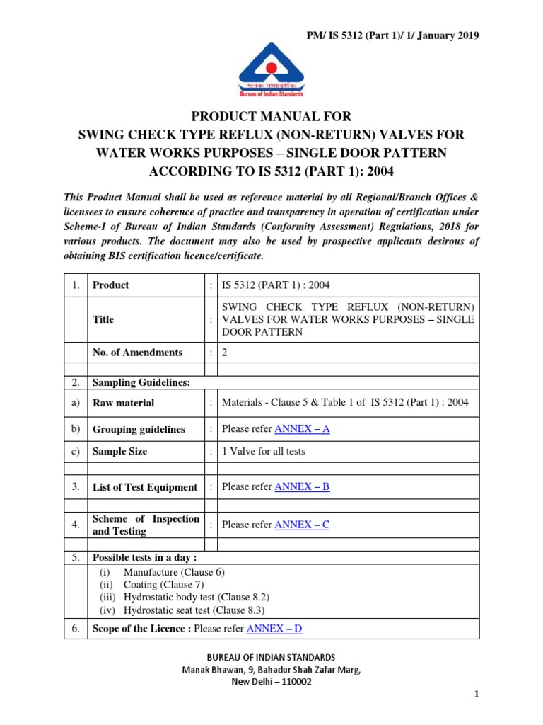 IS 5312 Part 1: Reflux Valve Manual | PDF | Valve | Nature