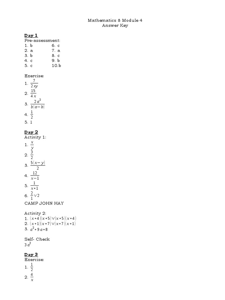 Grade 8 Module 4 Answer Key | PDF | Teaching Methods & Materials