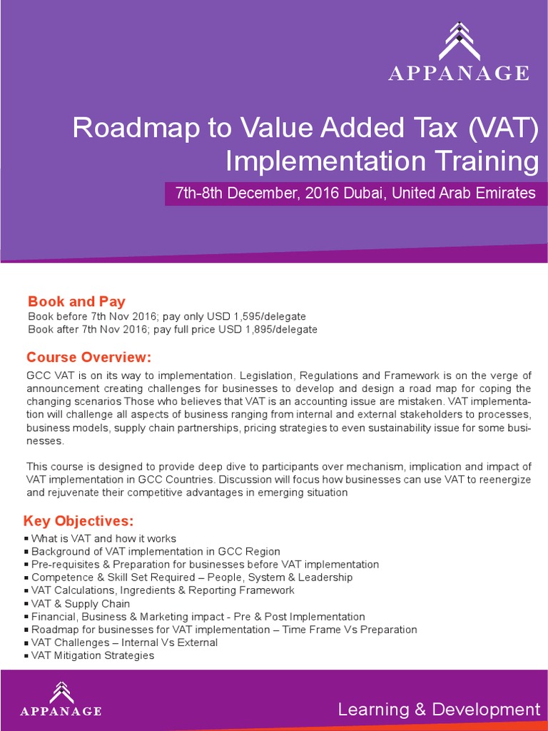 Roadmap To Value Added Tax (VAT) Implementation Training: Appanage ...