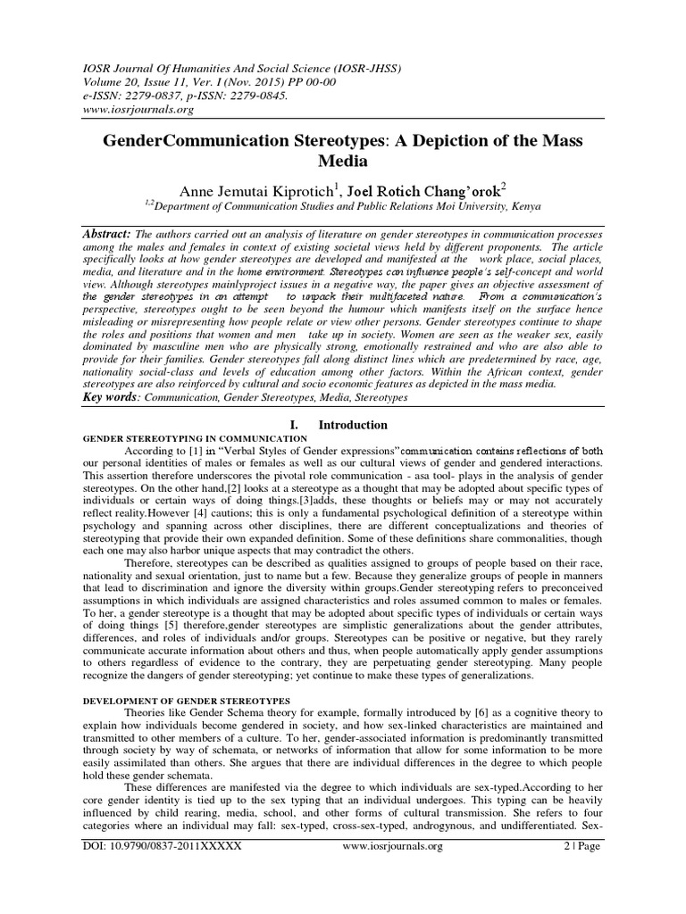 Gender Stereotypes in Mass Media Analysis | PDF | Gender | Gender Studies
