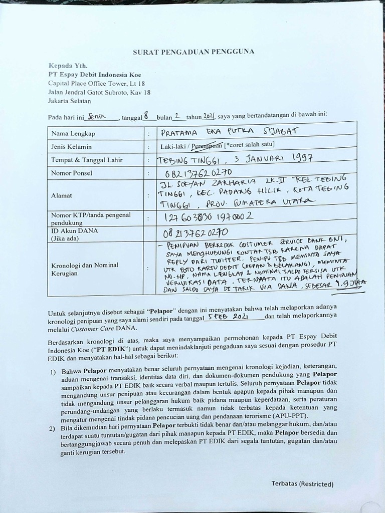 Form Pengaduan Pengguna | PDF