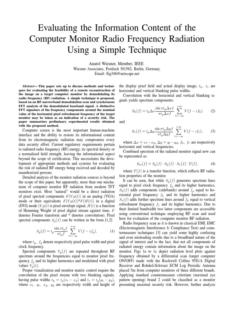 Evaluation The Information Content of The Computer Monitor RF Radiation | PDF | Spectral Density ...