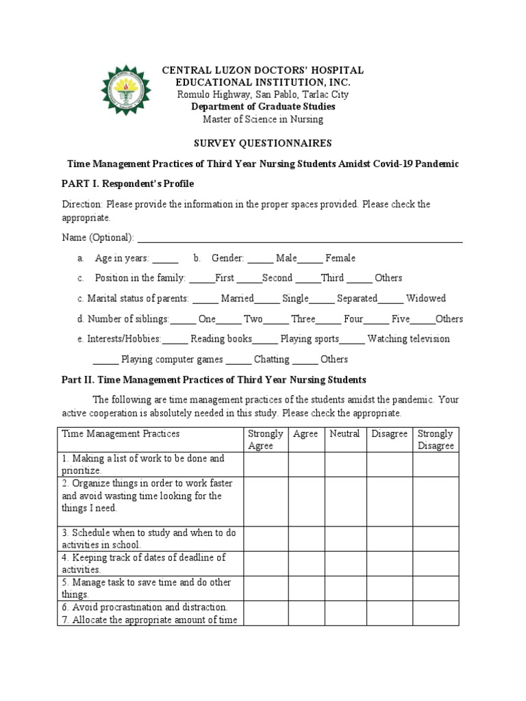 Survey Questions | PDF | Time Management | Professional Skills