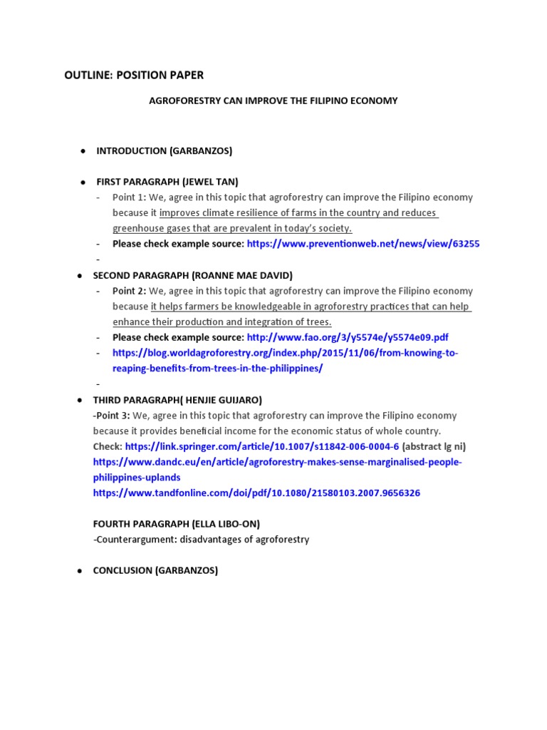 Position Paper Outline (Agroforestry) | PDF