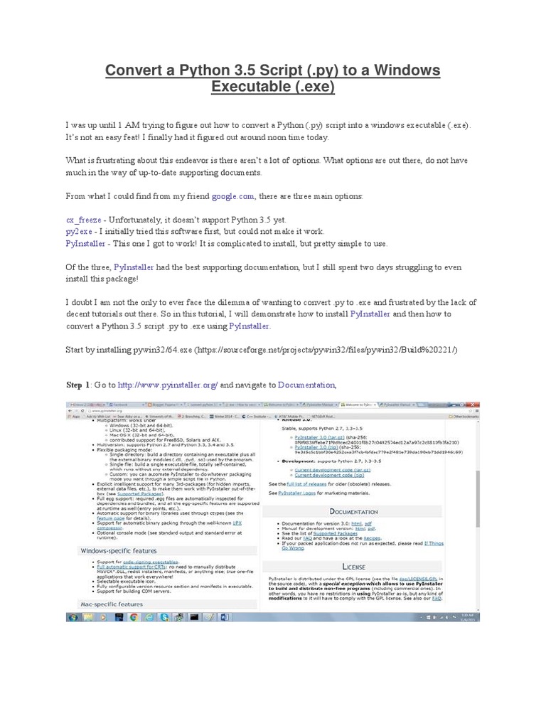 Convert A Python 3.5 Script (.Py) To A Windows Executable (.Exe) | Download Free PDF | Command ...