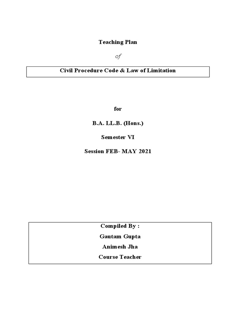 Civil Procedure Code Teaching Plan | PDF | Lawsuit | Judgment (Law)