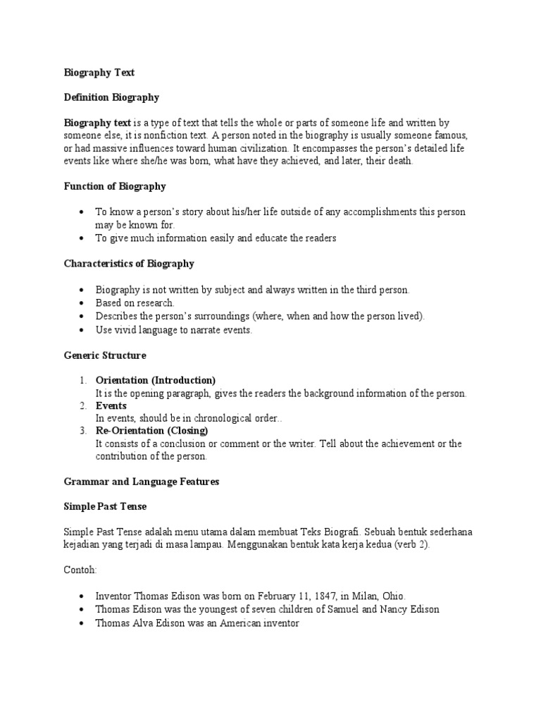 Biography Text Definition Biography Biography Text Is A Type of Text ...