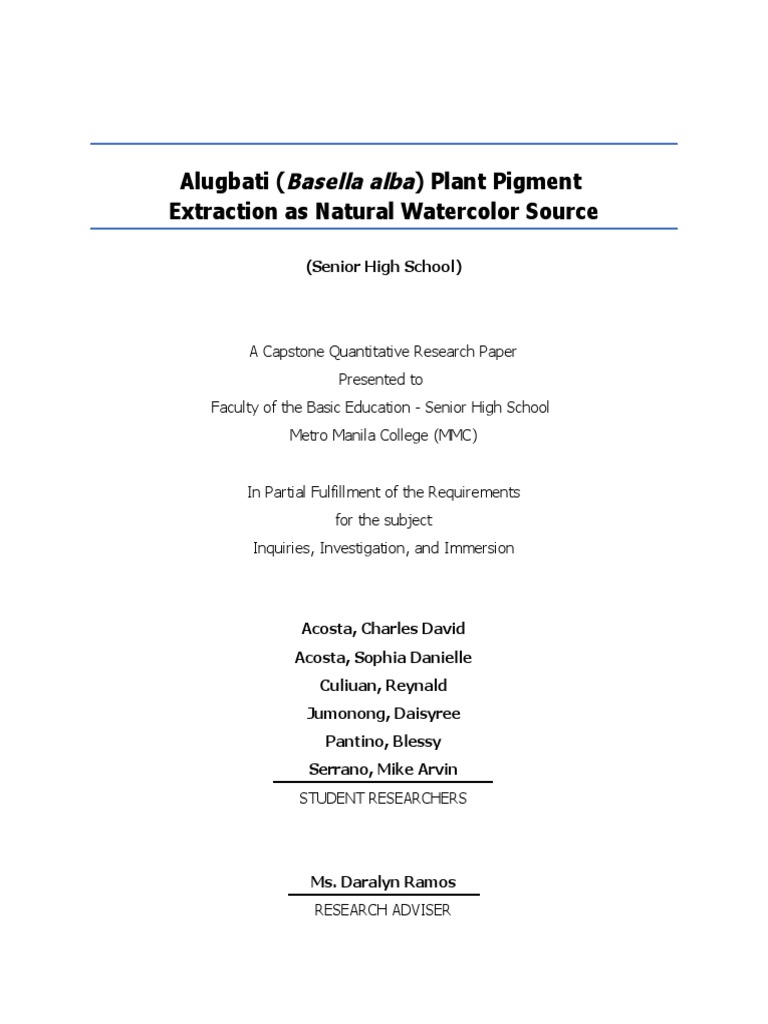 Alugbati Plant Pigment Extraction As Natural Watercolor Source | PDF ...