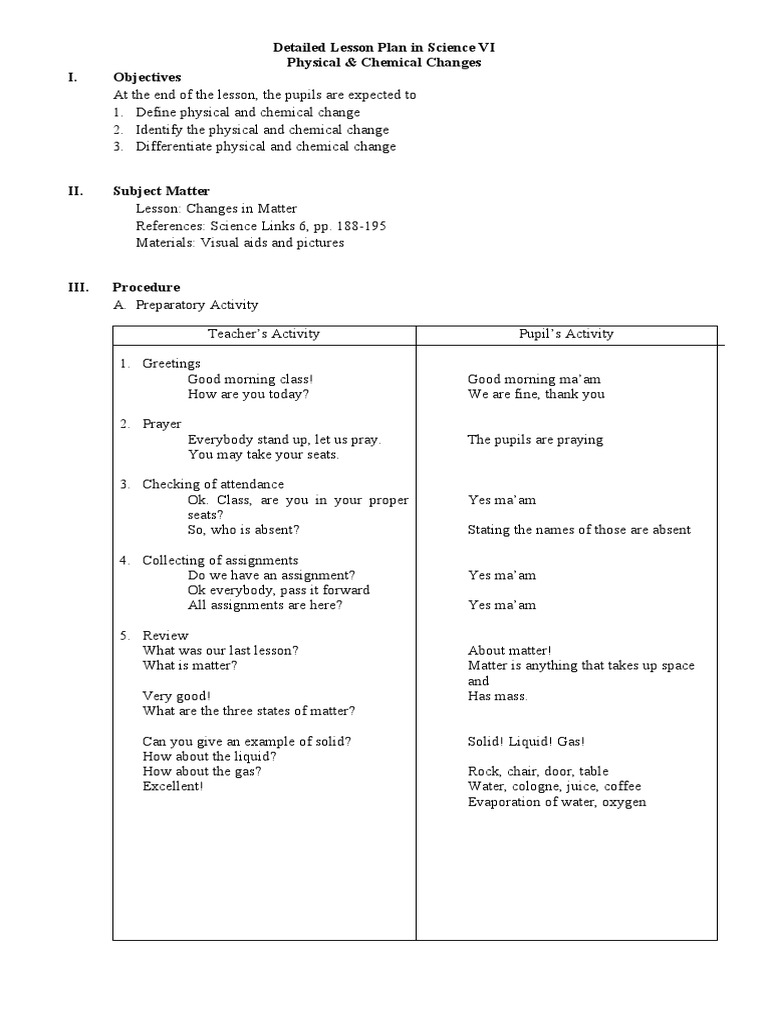 Detailed Lesson Plan in Science VI | PDF | Chemical Substances | Matter