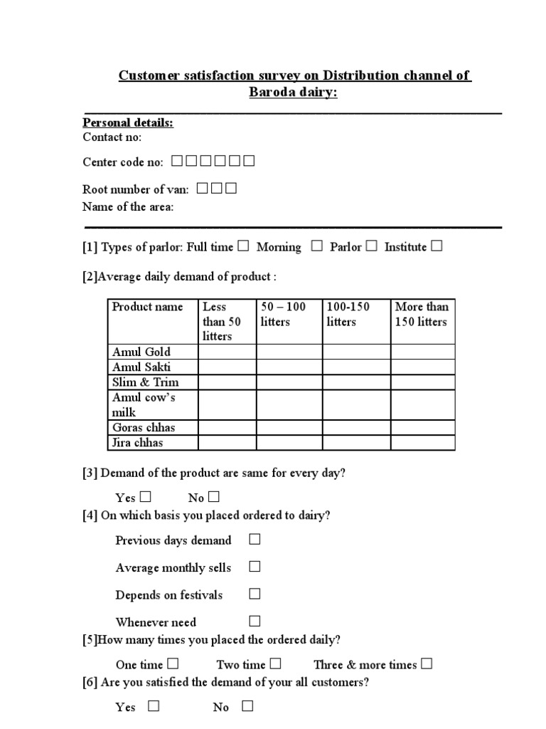 Customer Satisfaction Survey On Distribution Channel of Baroda Dairy ...