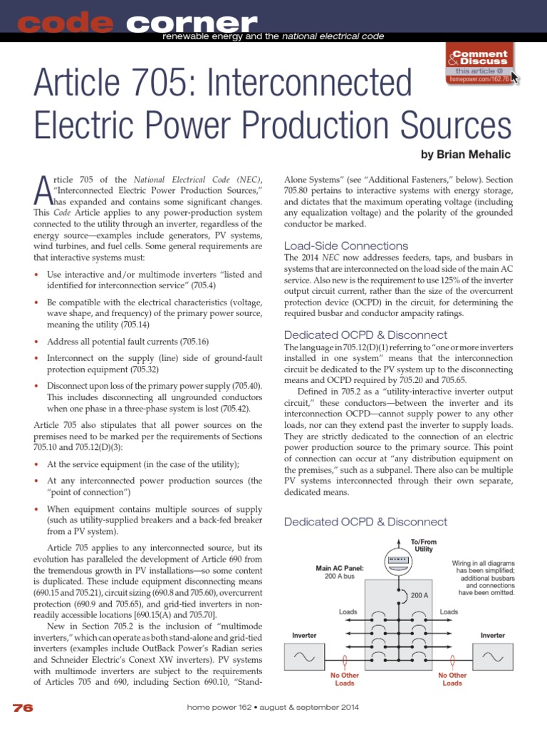 Article 705: Interconnected Electric Power Production Sources | PDF ...